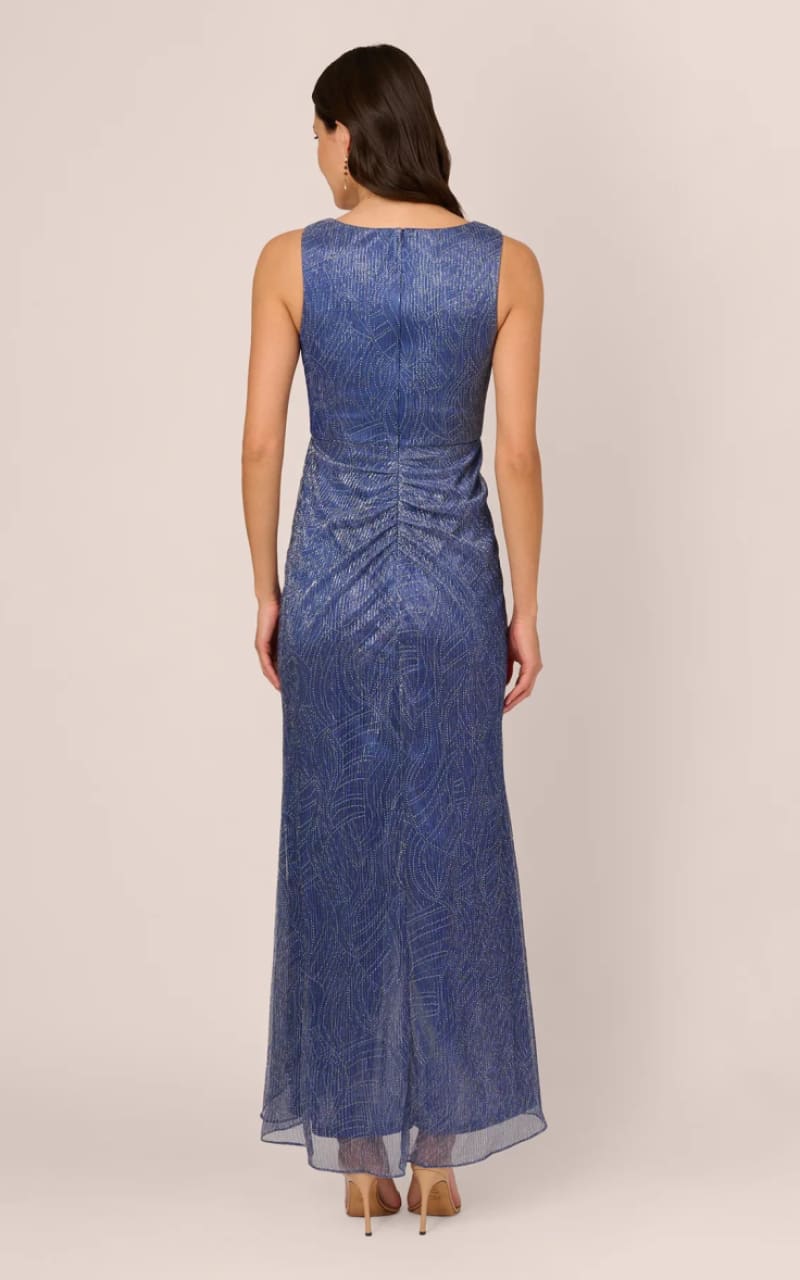 Adrianna Papell- Metallic Mesh Cascade Gown in Light Navy | floc boutique